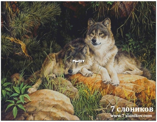 7 Elephants - A pair of wolves-Cross stitch Communication / Download ...